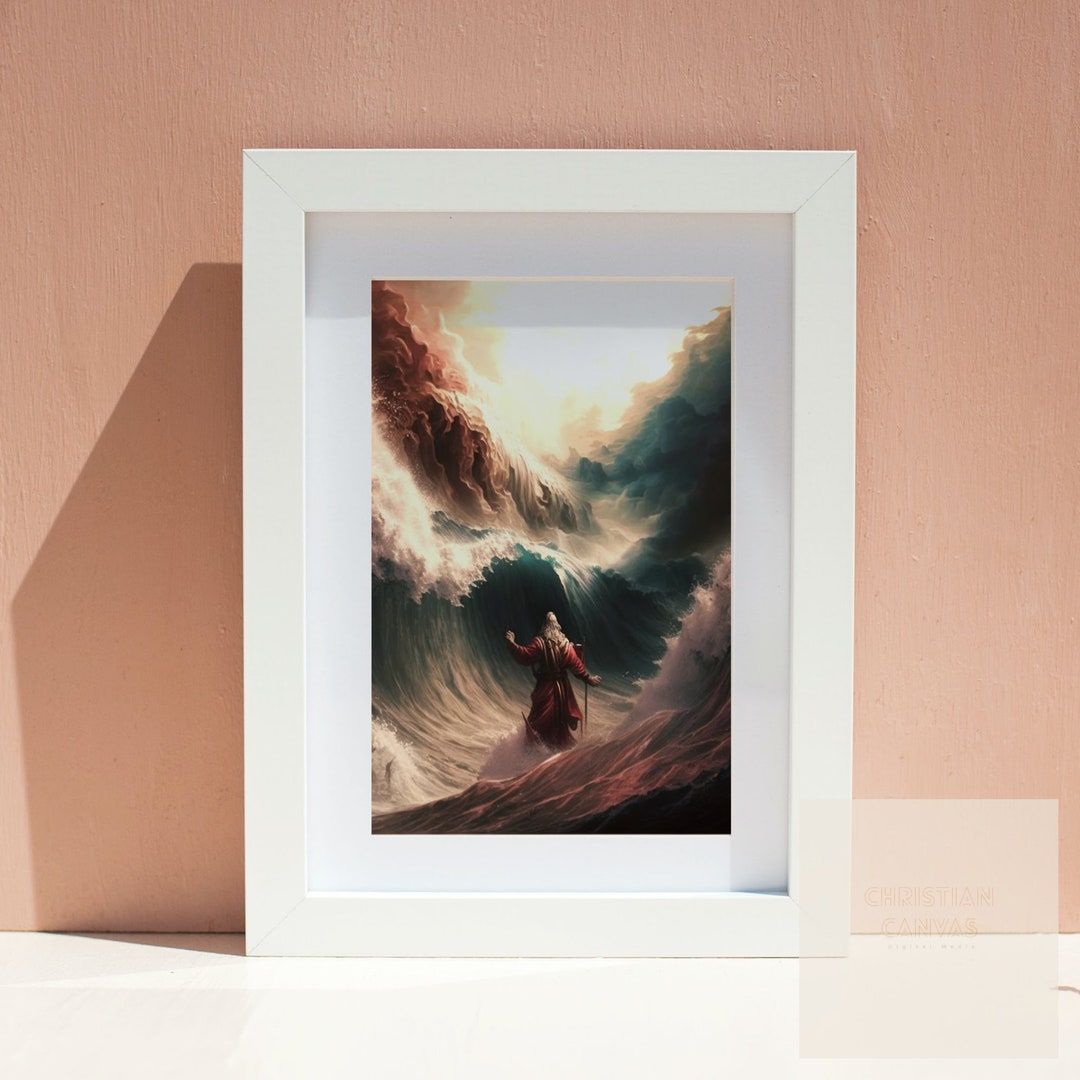 Moses Parting the Red Sea, Digital Print, Bible Wall Art, Faith Art ...