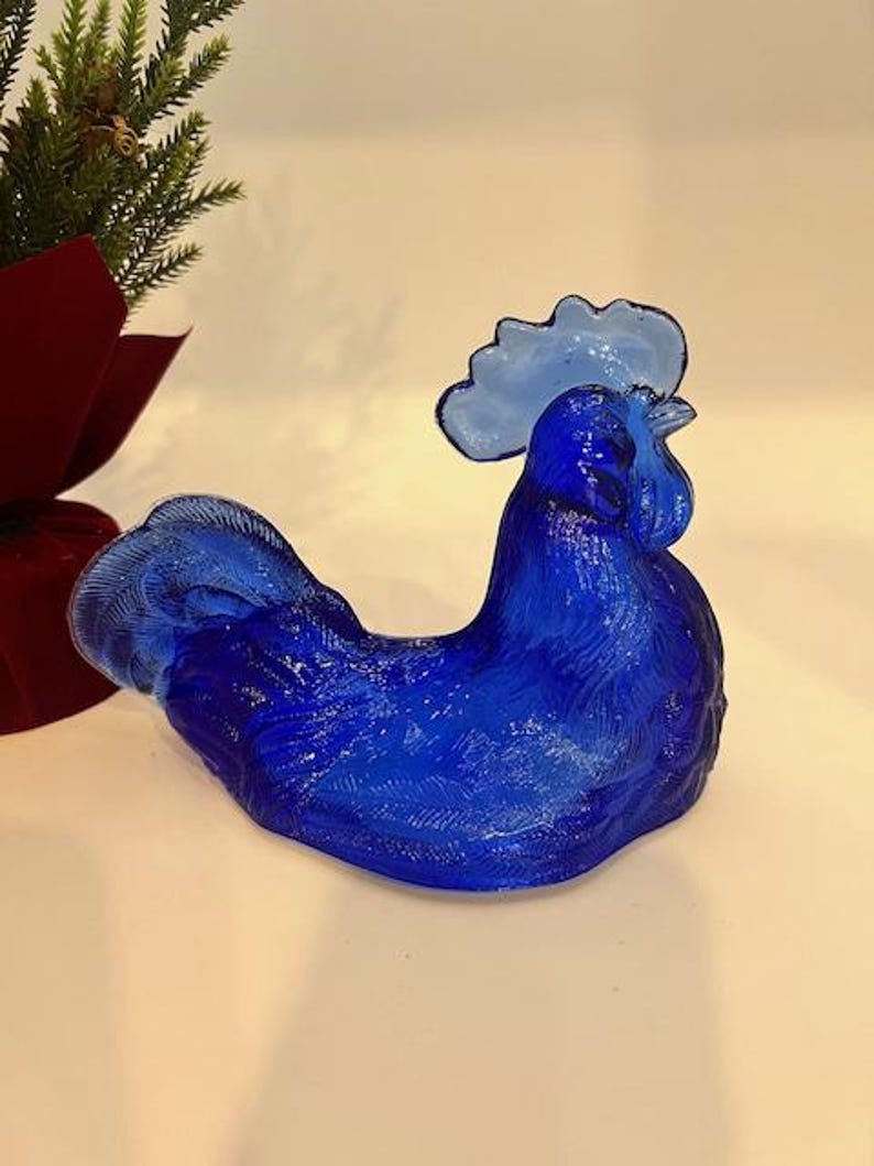 Cobalt Blue Glass Standing Rooster Trinket Dish LID ONLY - Etsy