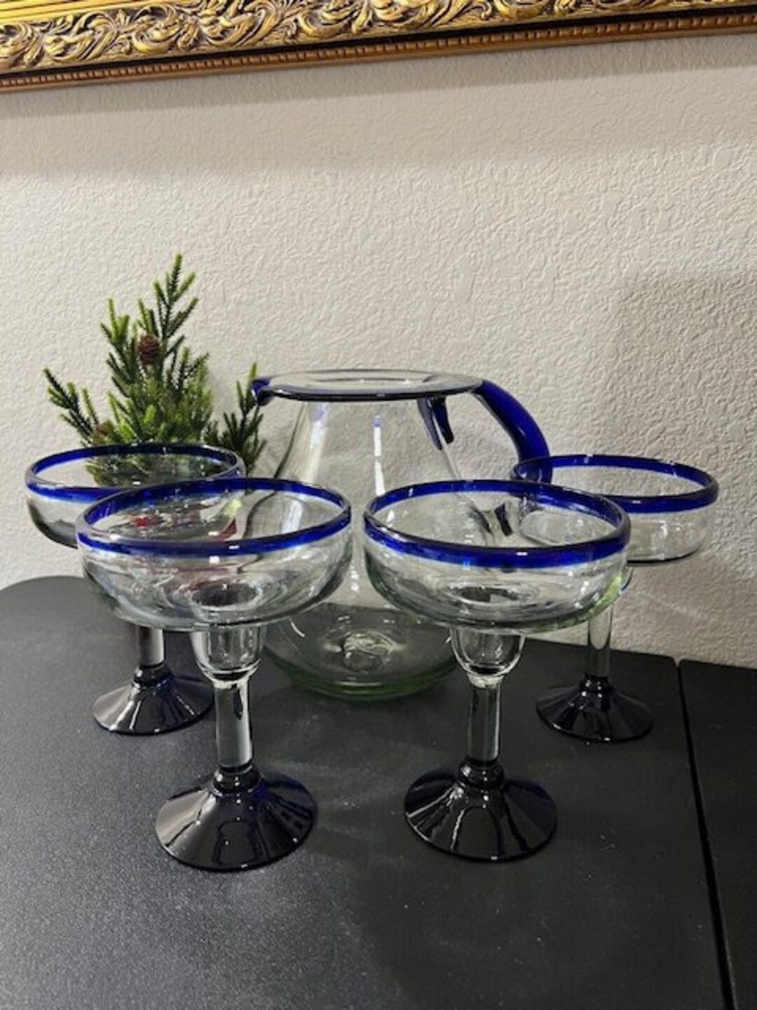 Vintage Handblown Mexican Pitcher and Margarita Glasses - Etsy