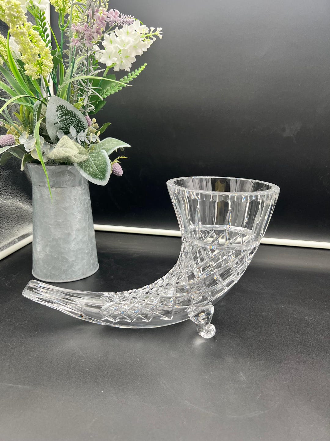 Vintage Cut Crystal Cornucopia Vase - Etsy