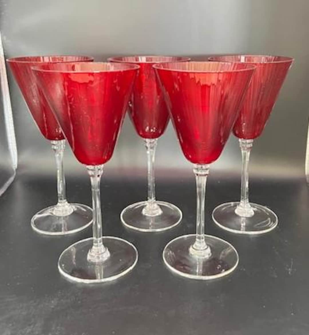 Pier 1 Ruby Red Ribbed Wine Glasses - Etsy