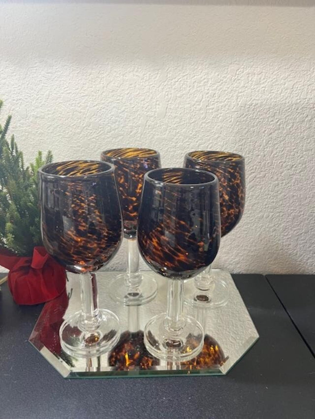 Hand Blown Tortoise Shell Glass Goblets - Etsy
