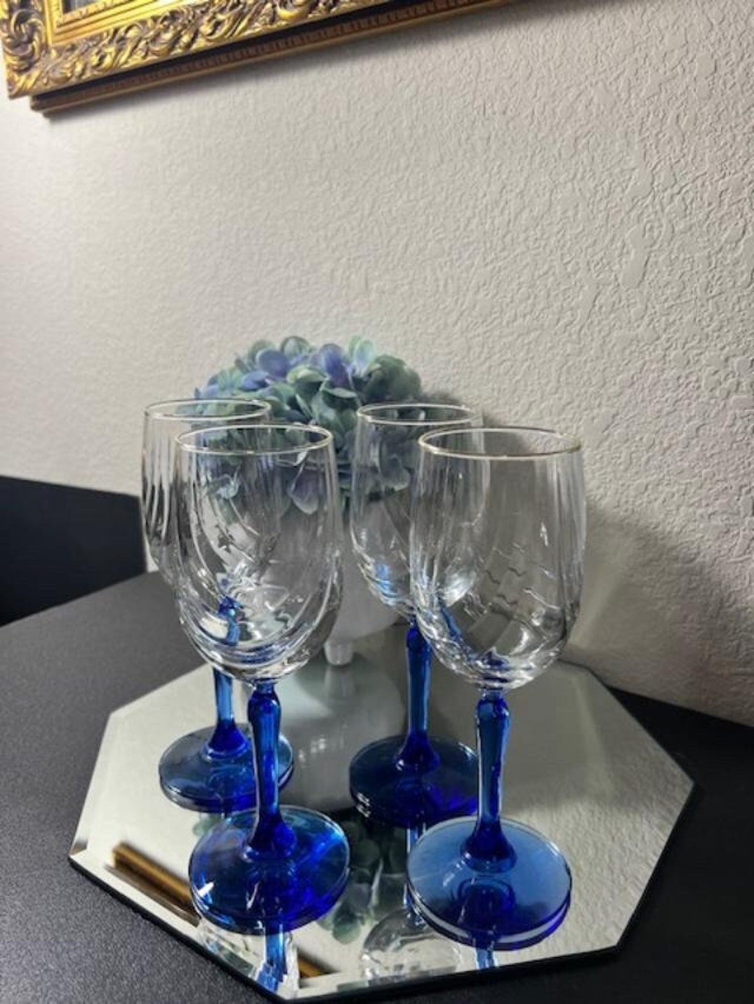 Libbey Crystal Blue Water Goblets - Etsy