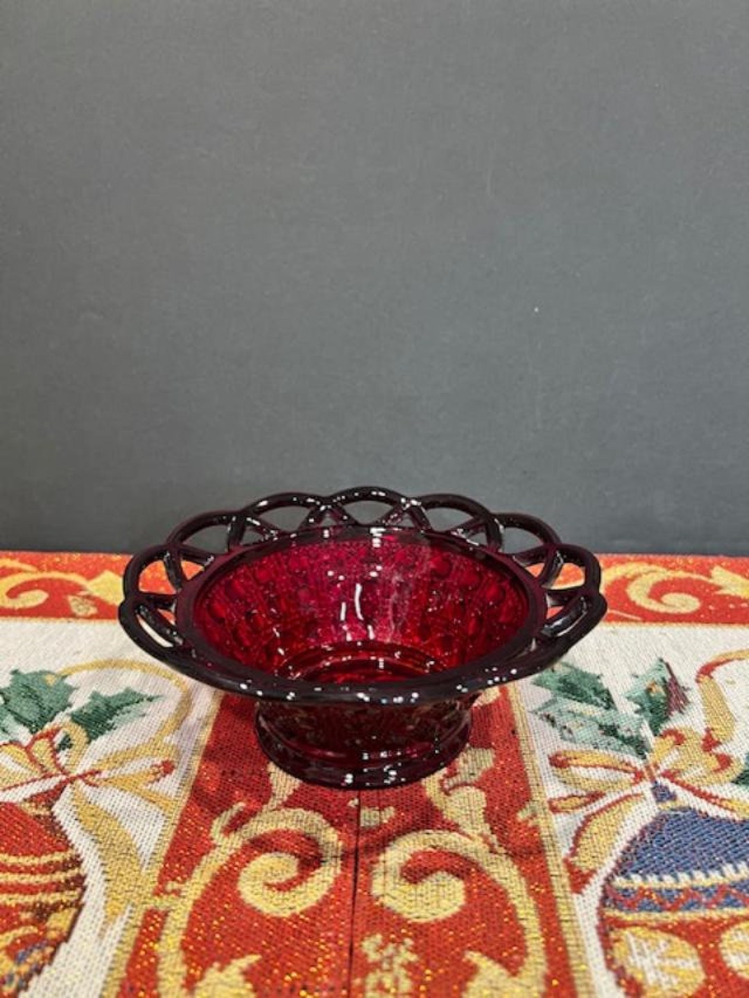 Imperial Glass Ruby Red Cane Bowl - Etsy