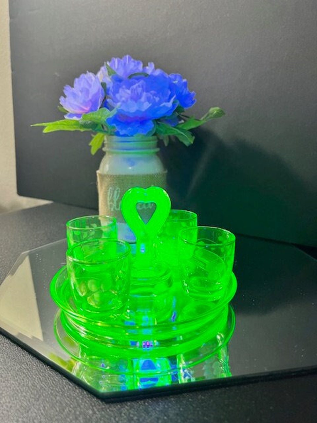 Uranium Glass Shot Glass Caddy With Shot Glasses - Etsy
