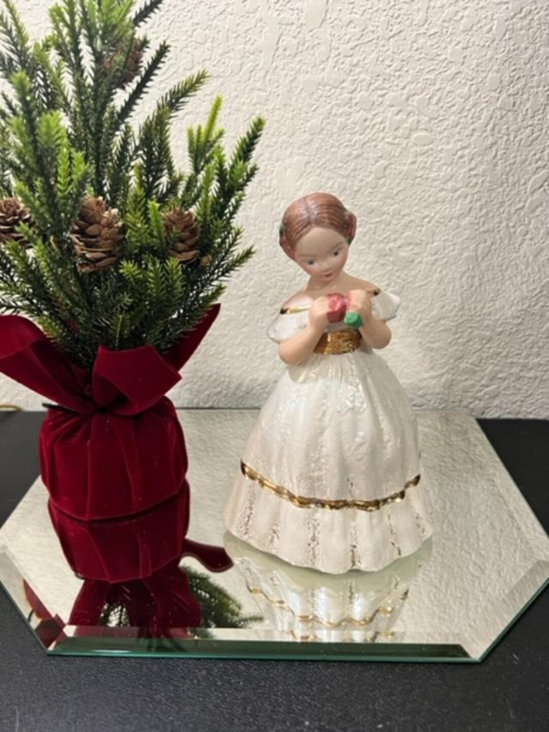 Vintage Ceramic Girl Figurine With Pink Flowers - Etsy