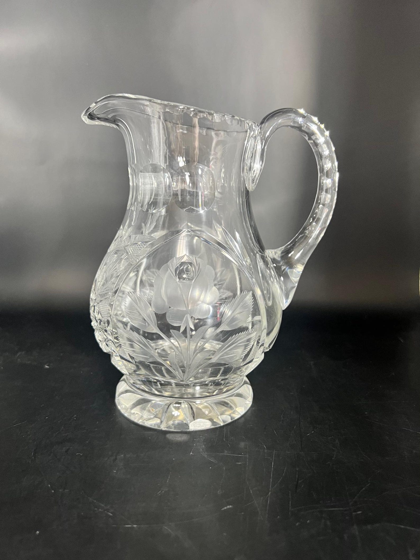 Vintage Cut Glass Pitcher With Roses - Etsy