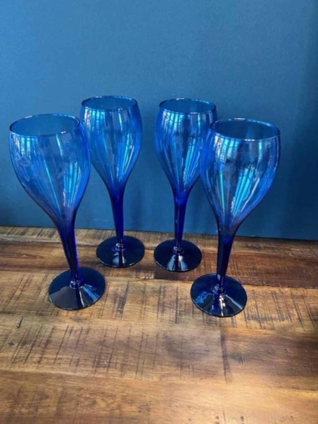 Vintage Cobalt Blue Wine Glasses - Etsy