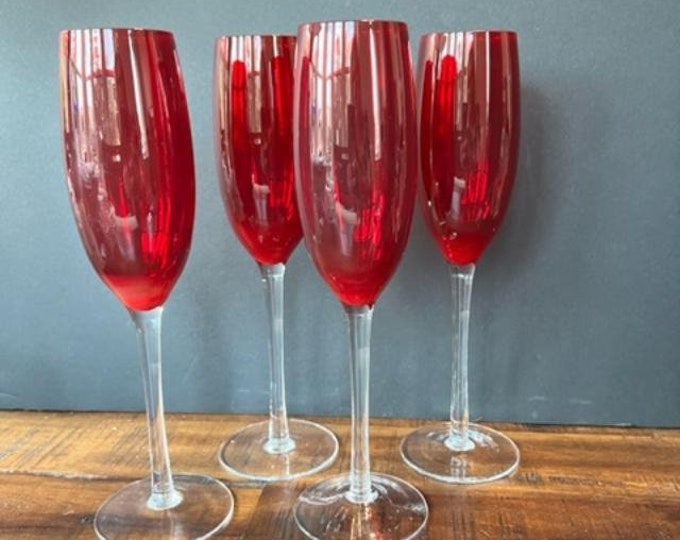 Red Champagne Glasses With Clear Stem - Etsy
