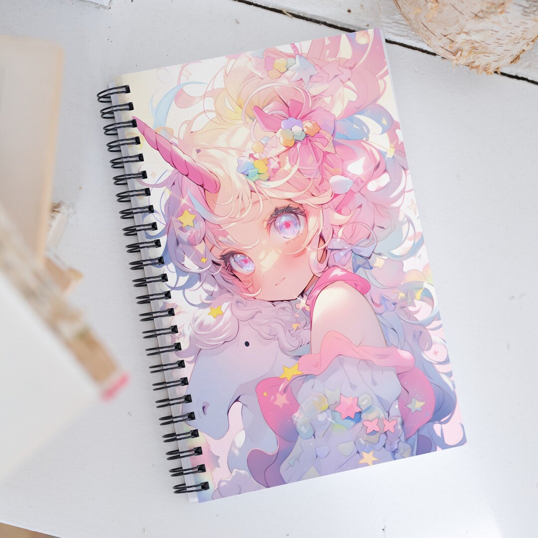 Anime Unicorn Girl Kawaii Spiral Notebook - Journal, School Notebook ...