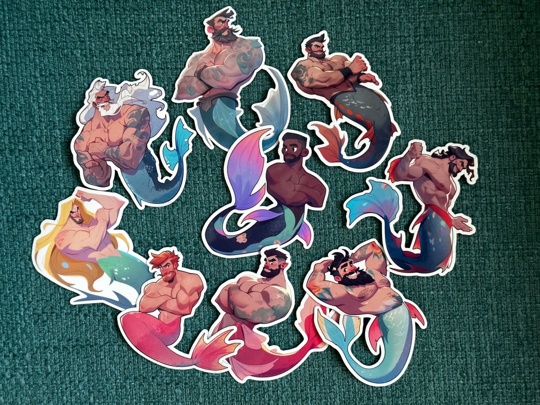 Merman Cartoon Sticker Packs - Available in Three Sets, Glossy and ...