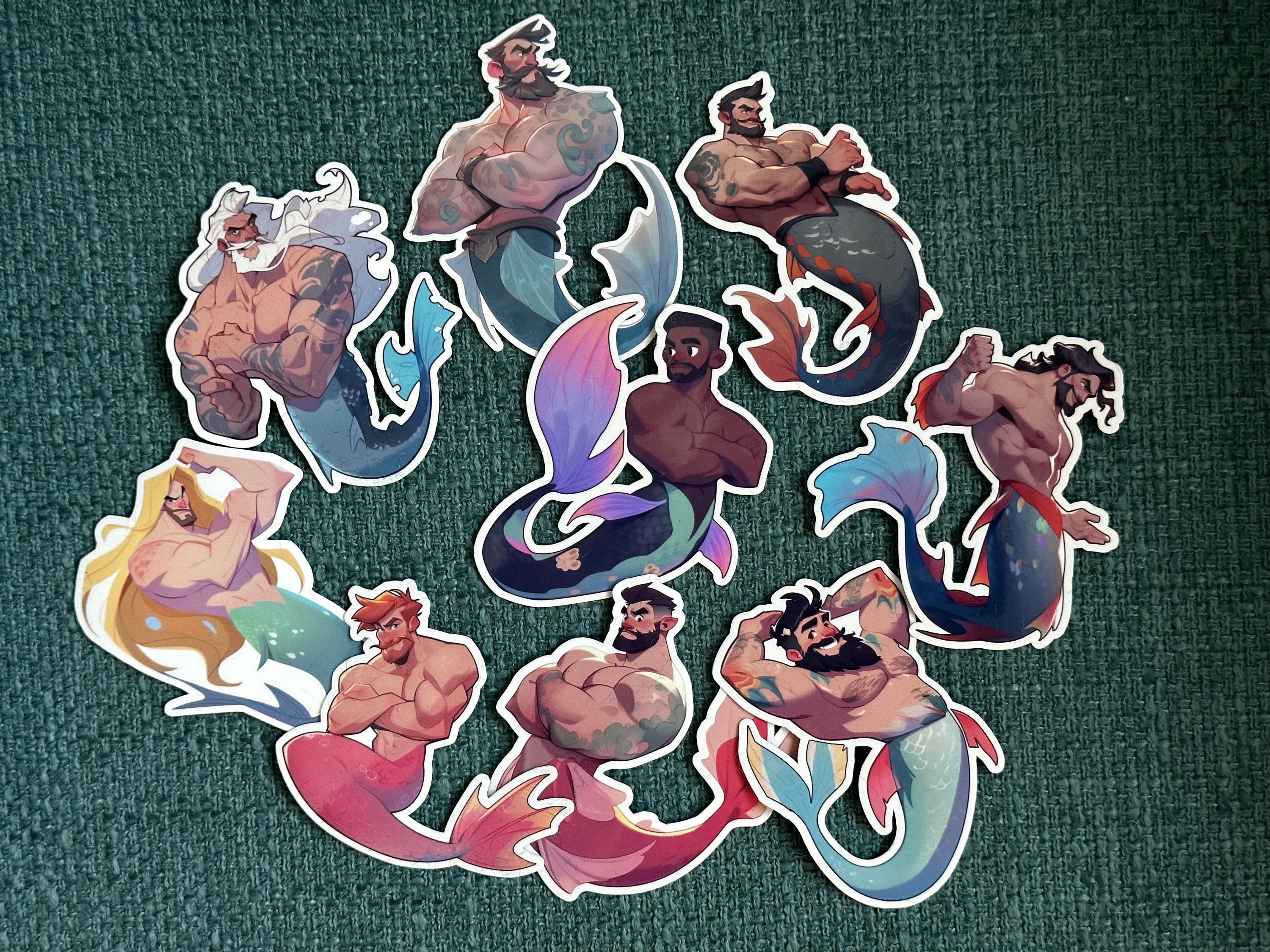 Merman Cartoon Sticker Packs Available in Three Sets, Glossy and ...