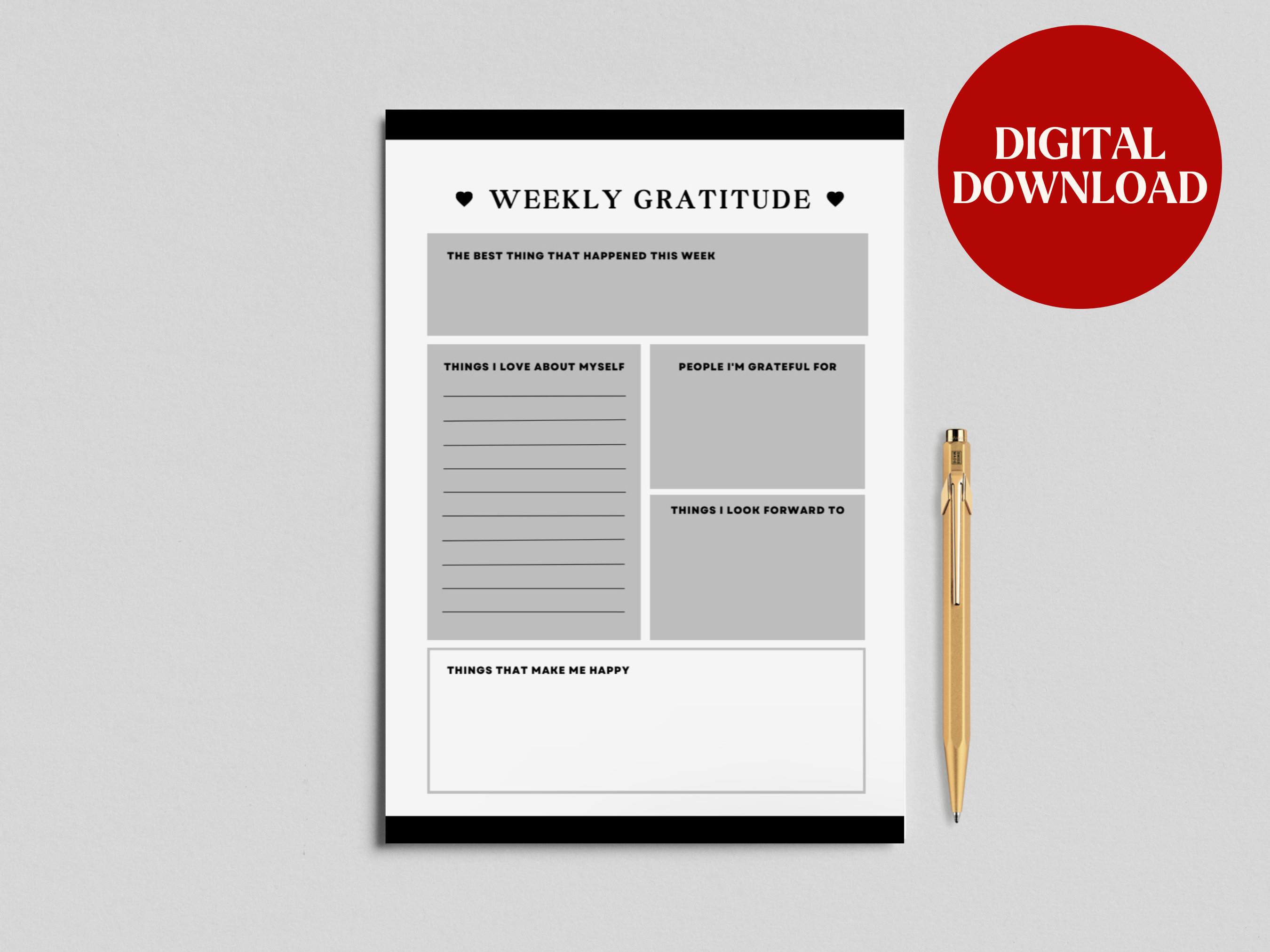 Simple Weekly Gratitude Printable, Digital Download, Gratitude Journal ...
