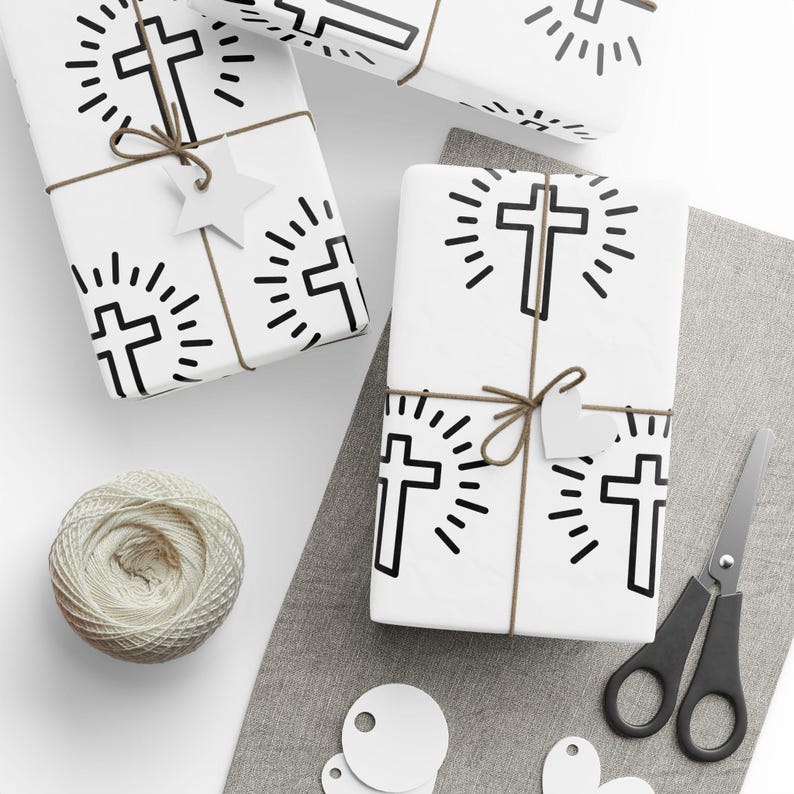 Religious Themed Wrapping Paper, Cross Print Gift Wrap, Christian Gift ...