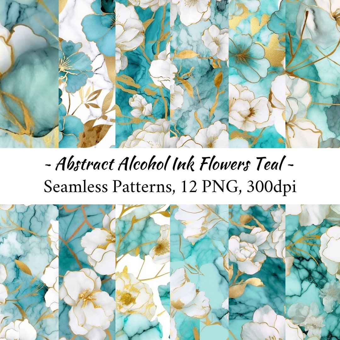 Seamless Floral Digital Patterns Abstract Teal 12 Patterns Instant ...
