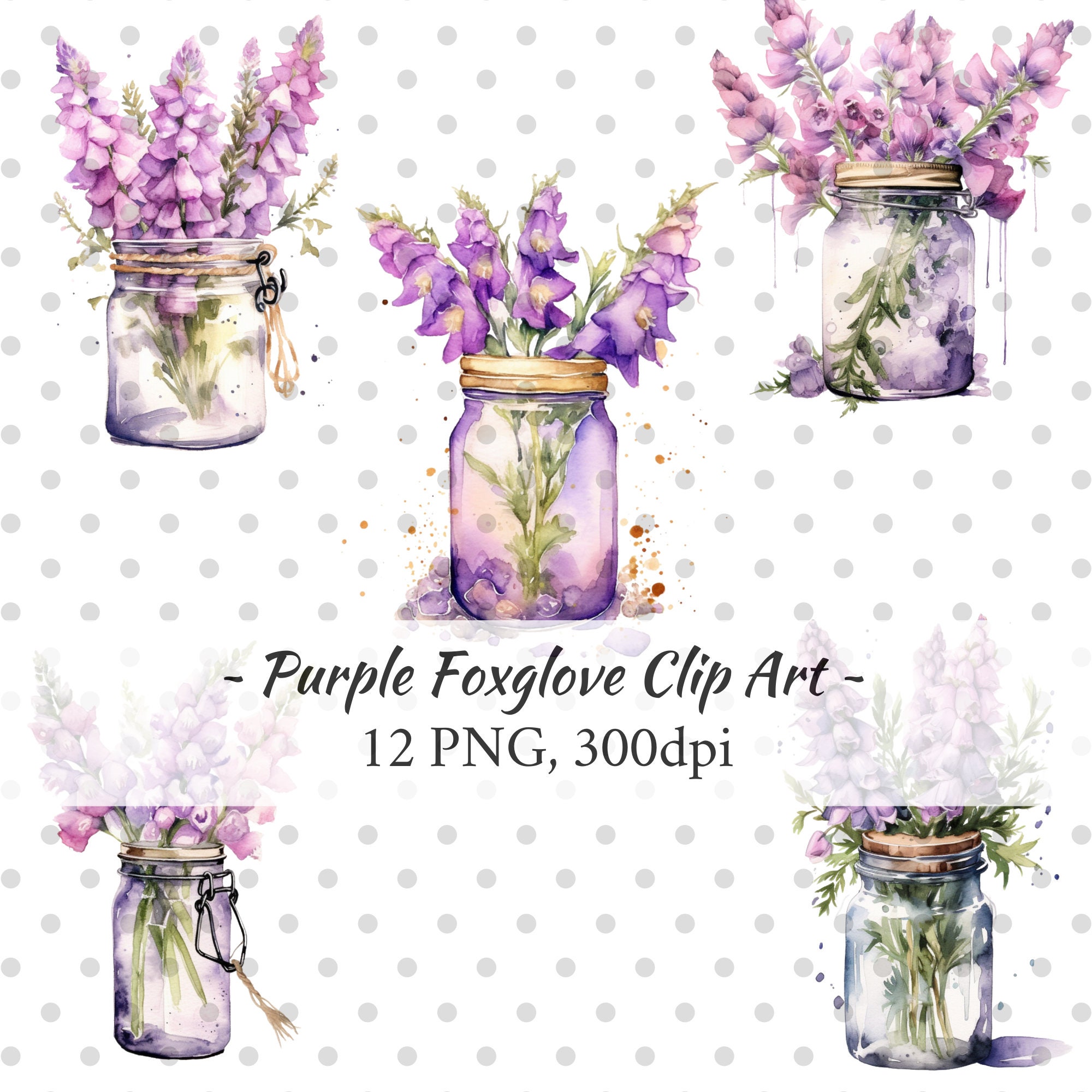 Mason Jar With Purple Flowers Clipart