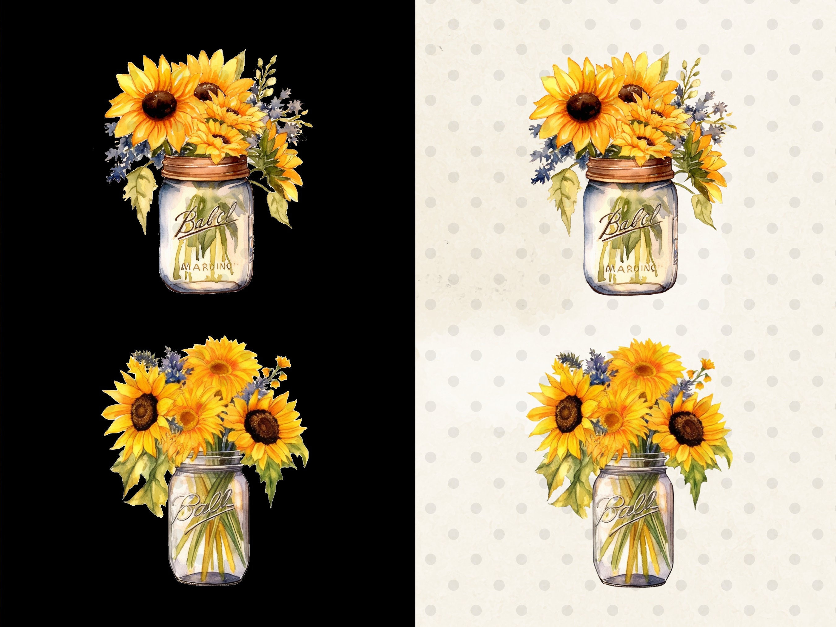 Mason Jar Sunflowers Clip Art 20 Digital Designs 300dpi PNG - Etsy