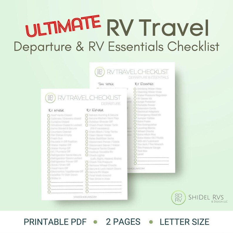 Ultimate RV Travel Departure and RV Essentials Checklist - Etsy