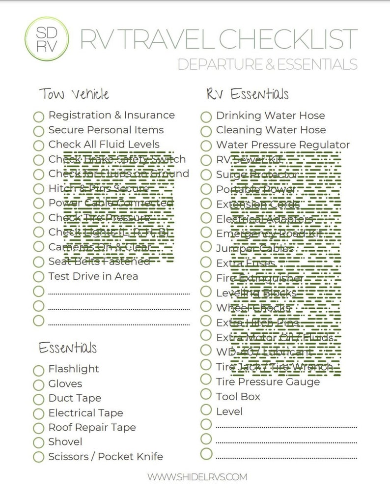 Ultimate RV Travel Departure and RV Essentials Checklist - Etsy