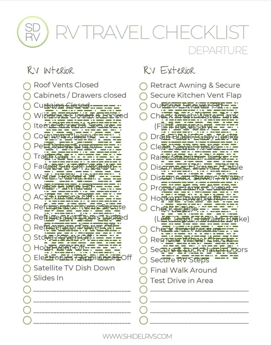 Ultimate RV Travel Departure and RV Essentials Checklist - Etsy