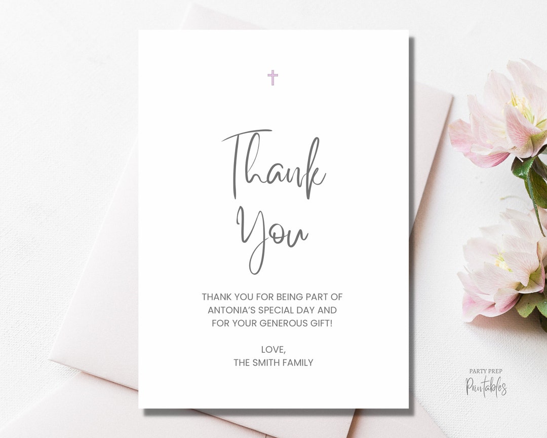 Baptism Thank You Template, Printable Baptism Thank You Card, Editable ...