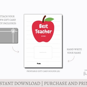 Teacher Appreciation Gift Card Holder, Best Teacher Ever, Teacher Thank ...