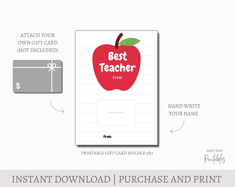 Teacher Appreciation Gift Card Holder, Best Teacher Ever, Teacher Thank ...