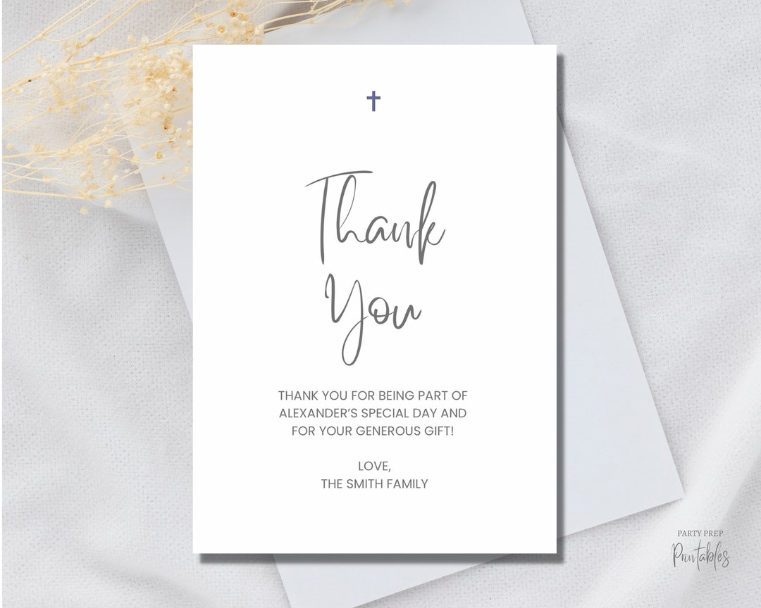 Baptism Thank You Digital Template, Printable Baptism Thank You Card ...