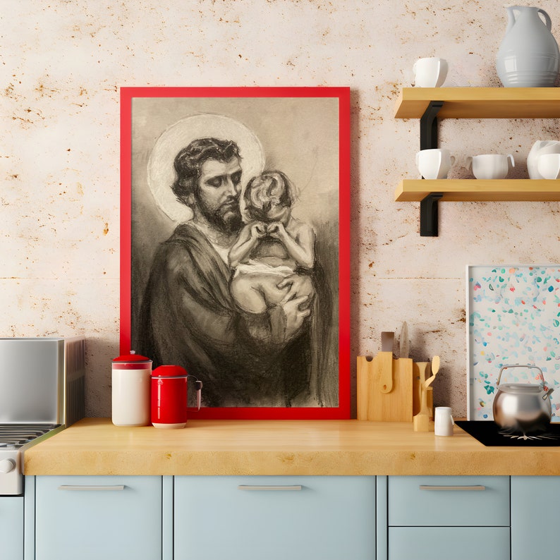 St Joseph Consoling Crying Baby Jesus, St Joseph and Baby Jesus Wall ...