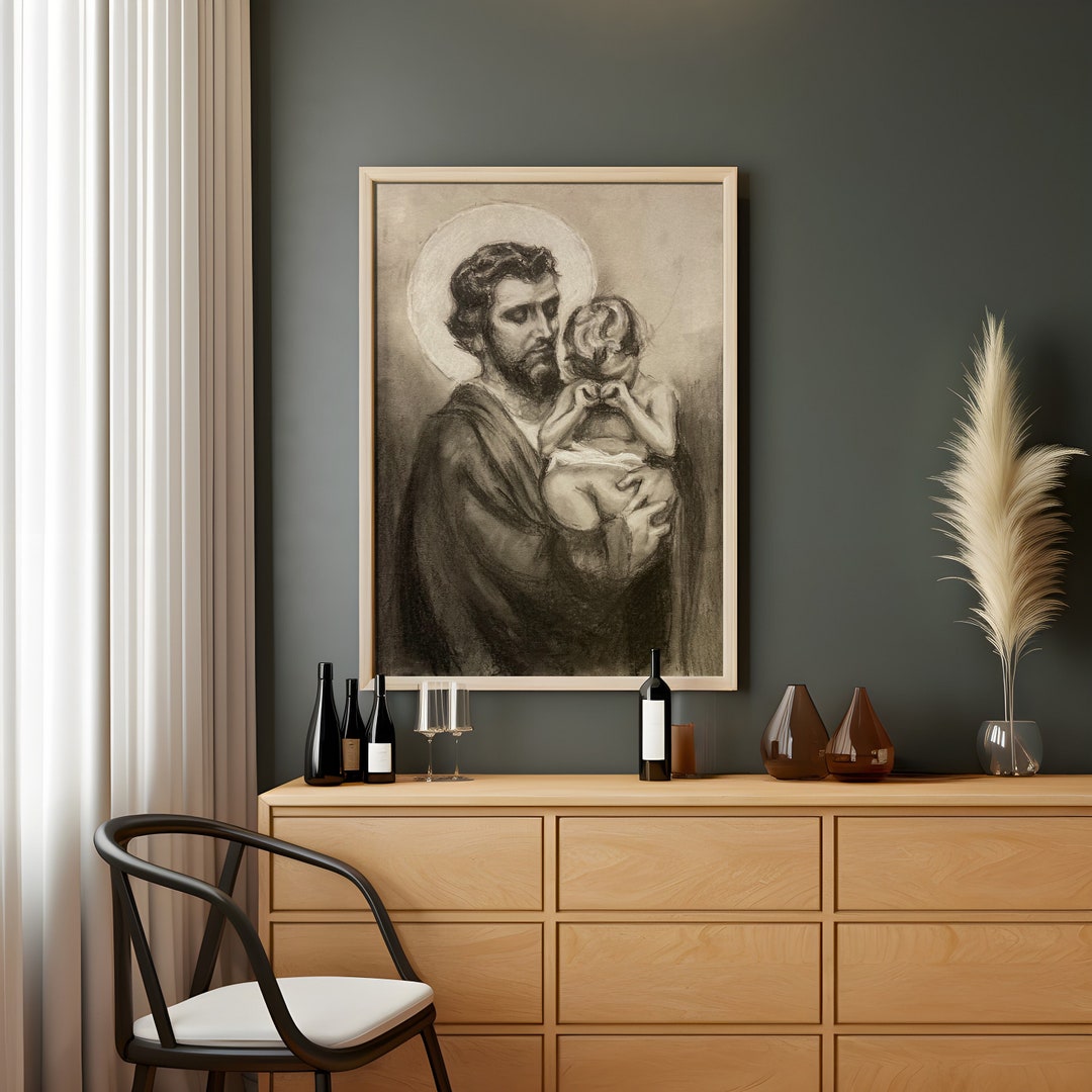 St Joseph Consoling Crying Baby Jesus, St Joseph and Baby Jesus Wall ...