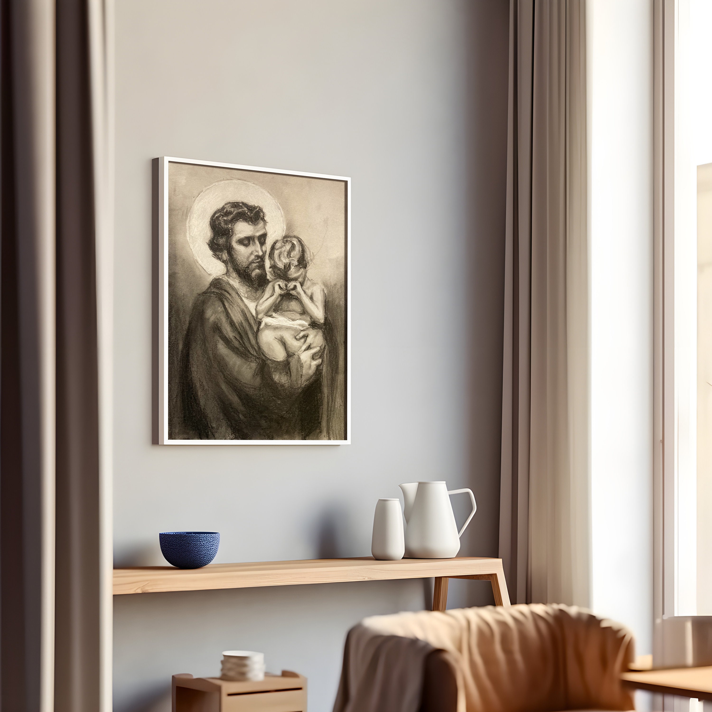 St Joseph Consoling Crying Baby Jesus, St Joseph and Baby Jesus Wall ...