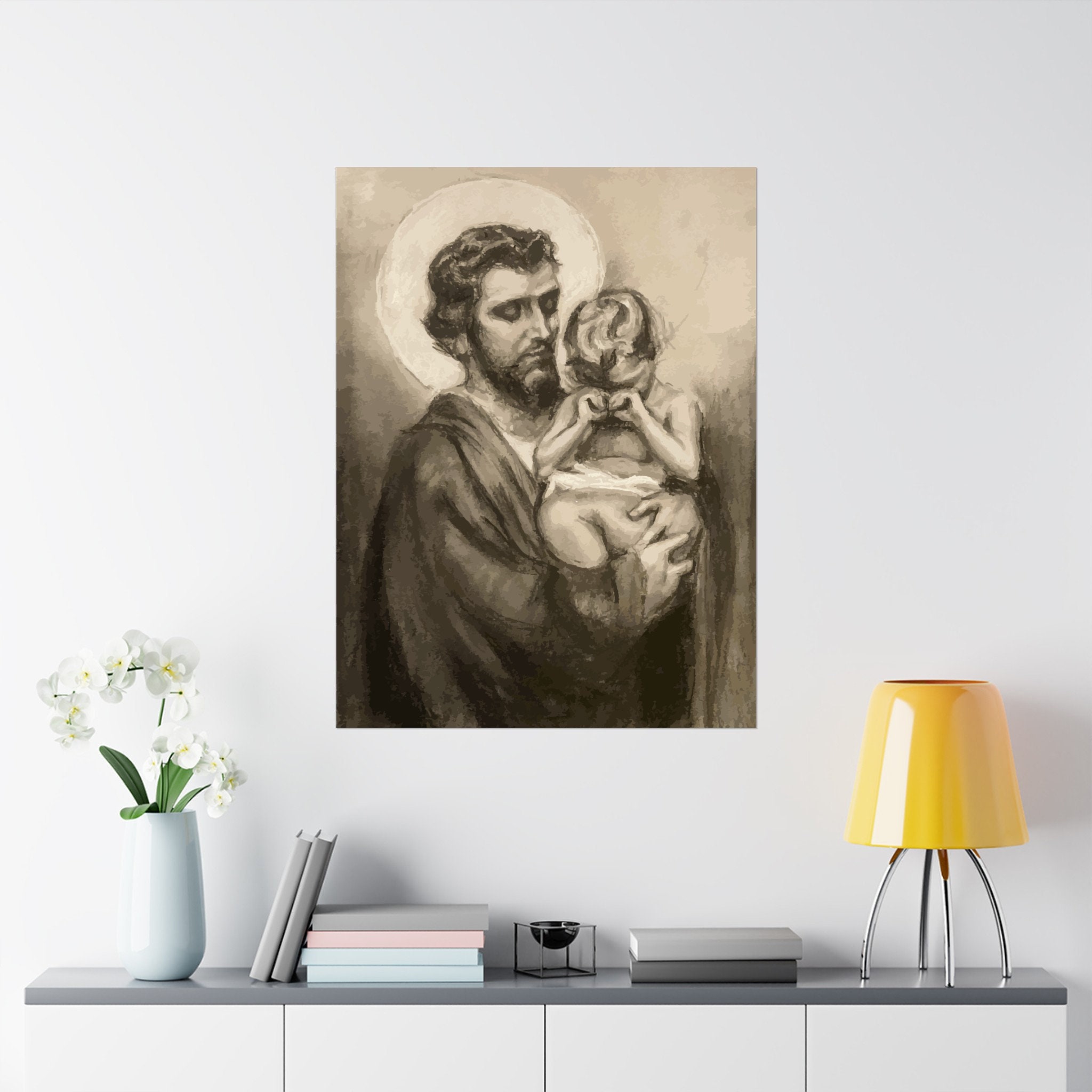 St Joseph Consoling Crying Baby Jesus, St Joseph and Baby Jesus Wall ...