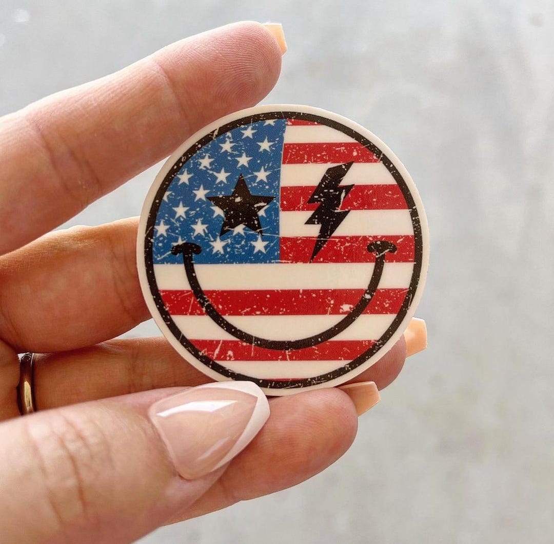 American Flag Smiley Face Vinyl Sticker - Etsy