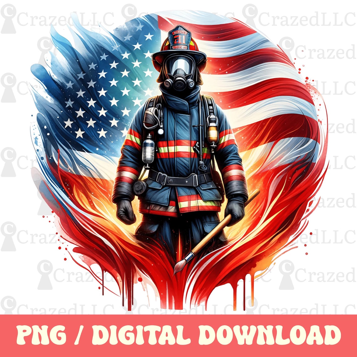 Firefighter American Flag PNG: Patriotic Sublimation Design (digital ...