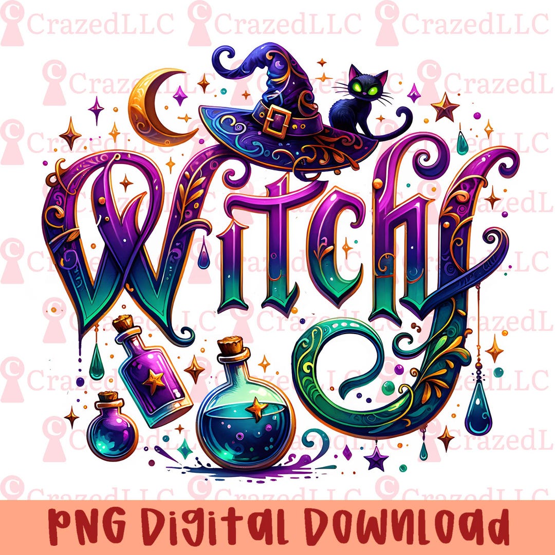 Whimsical Witchy Clipart PNG Design - Etsy