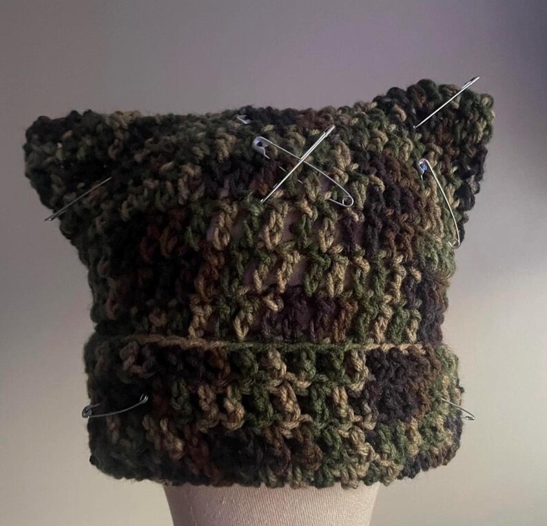 Handmade Crochet Camoflague Cat Ear Beanie - Etsy