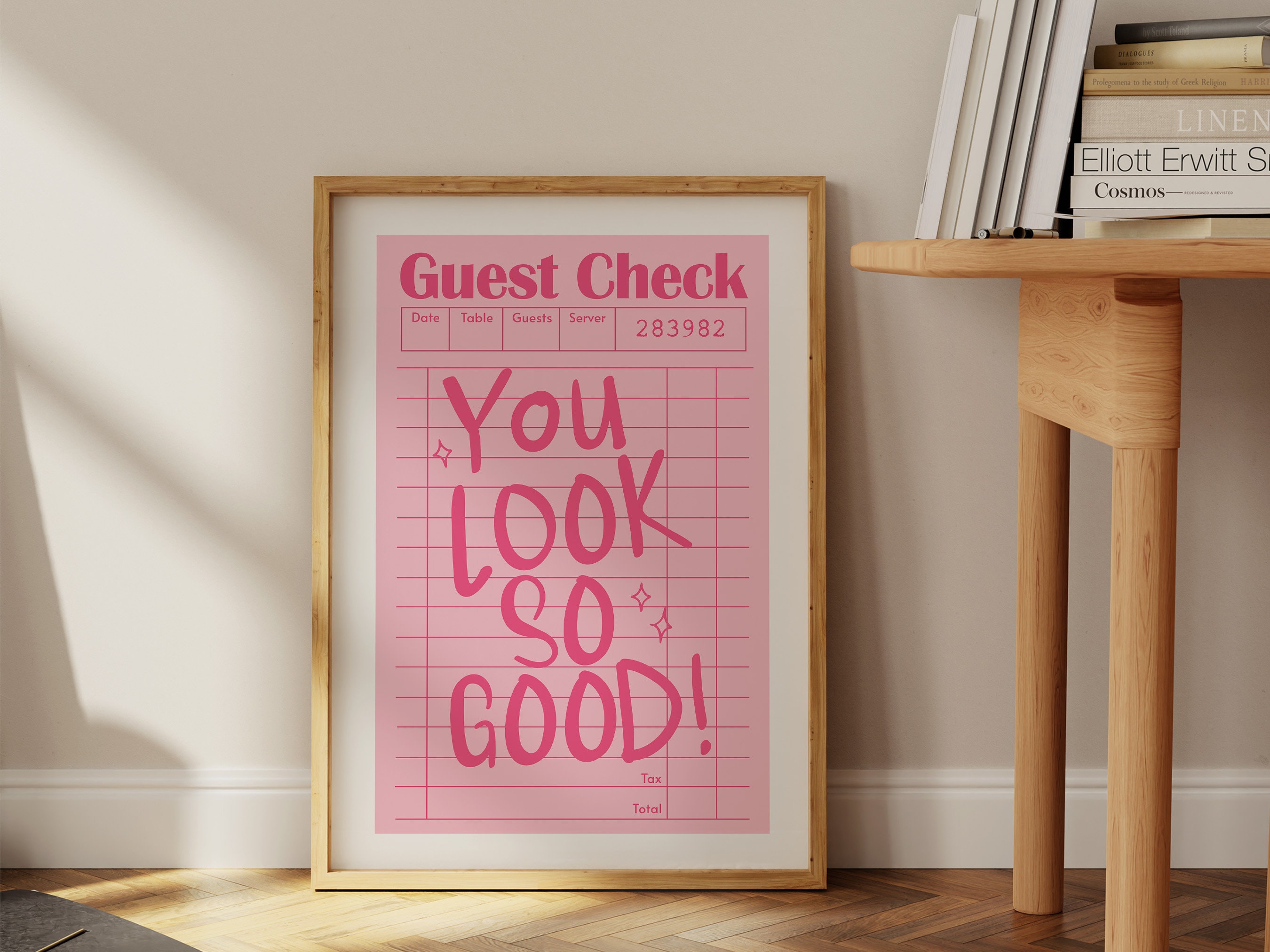 You Look so Good Pink Guest Check Wall Art Printable, Trendy Restaurant ...