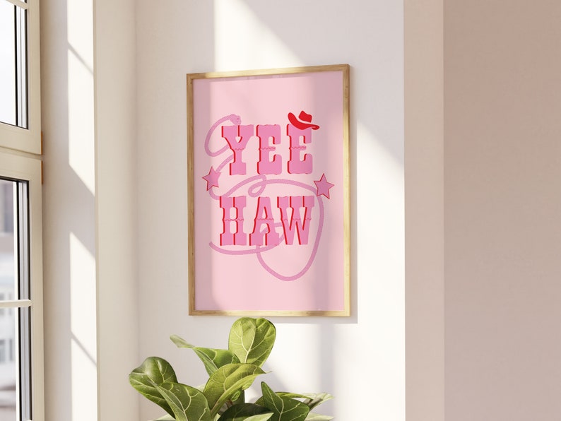 Trendy Yeehaw Western Cowboy Wall Art Pink Aesthetic Cowgirl - Etsy