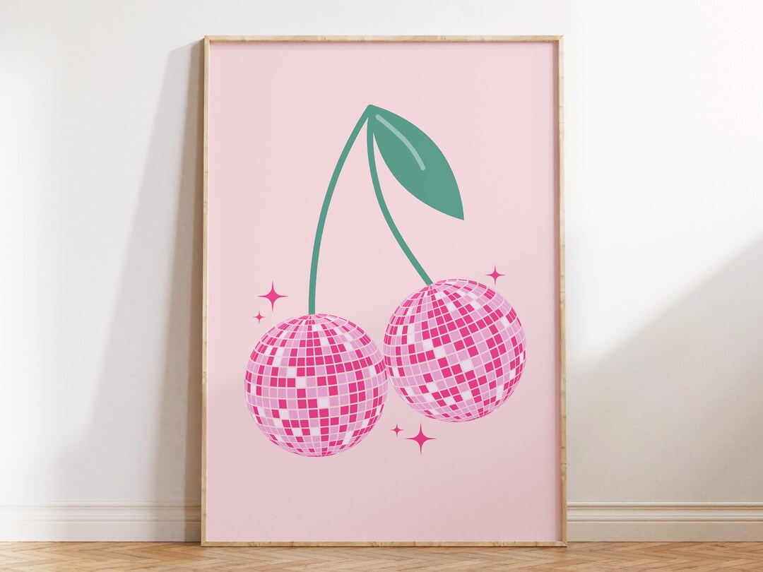 Disco Ball Cherries Wall Art Printable, Y2K Disco Poster, Preppy Dorm ...