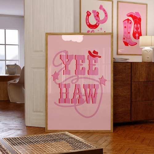 Trendy Yeehaw Western Cowboy Wall Art Pink Aesthetic Cowgirl - Etsy