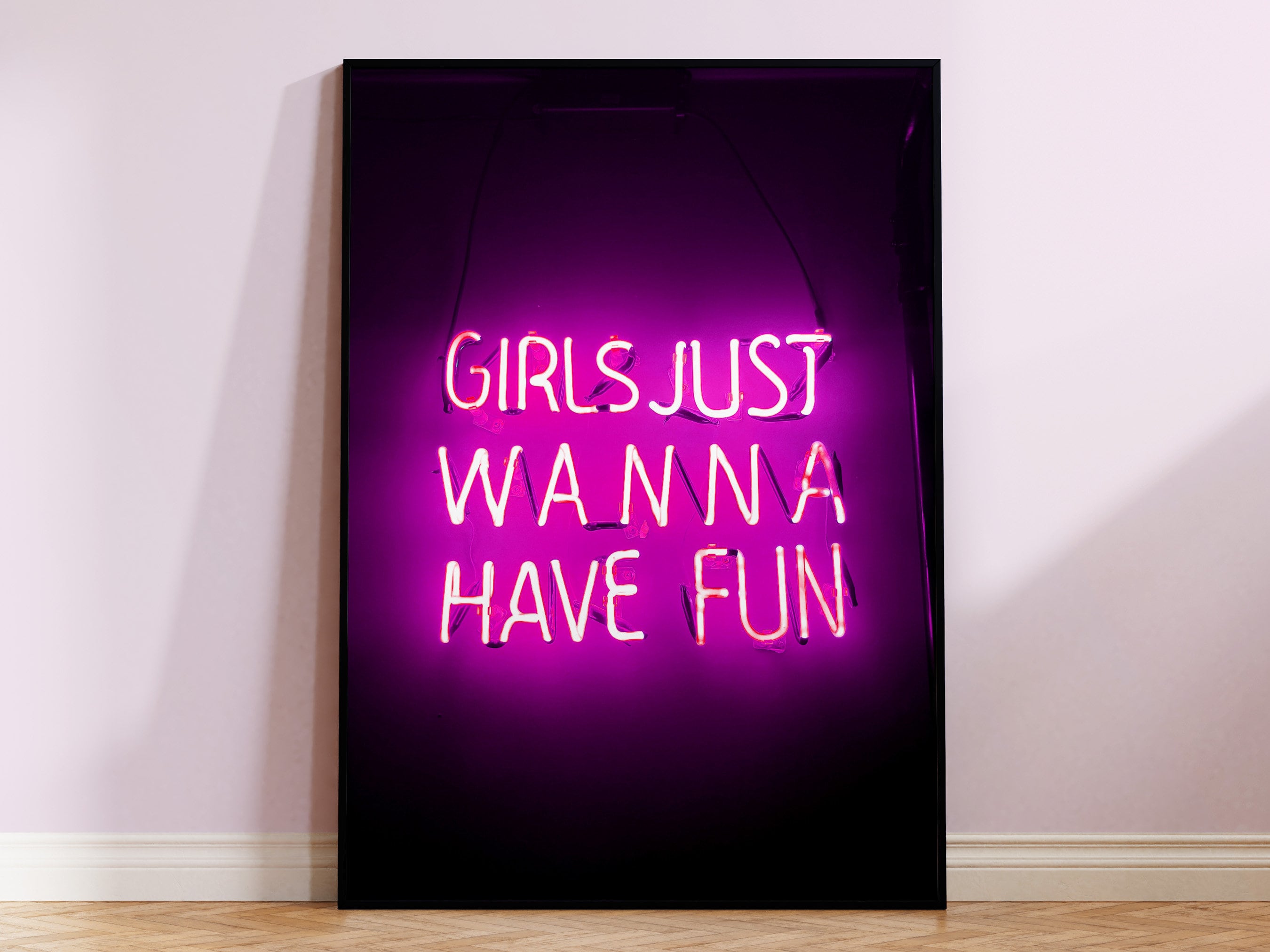 Girls Just Wanna Have Fun Neon Lettering Wall Art Printable, Neon ...