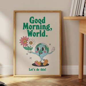 Good Morning World Retro Wall Art Printable, Preppy Wall Decor, Retro ...