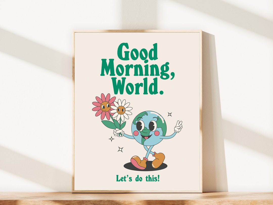 Good Morning World Retro Wall Art Printable, Preppy Wall Decor, Retro ...
