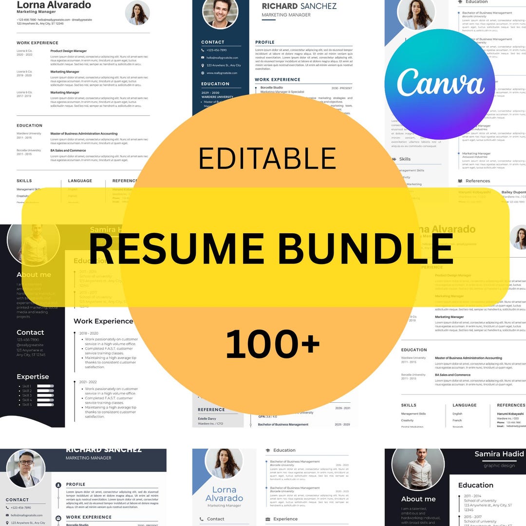 Ultimate Canva Resume Bundle: 100 Editable Templates | Career Coaching ...