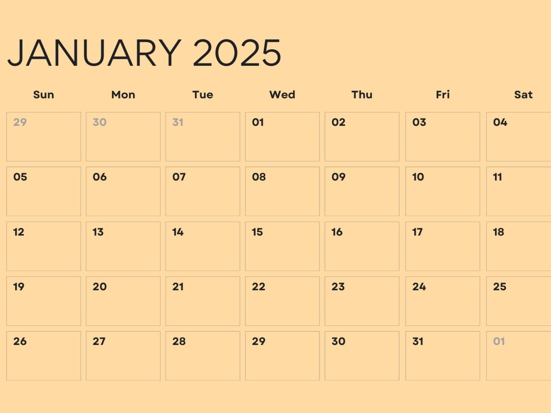 2025 Monthly Calendar, Landscape, Printable Calendar Template ...