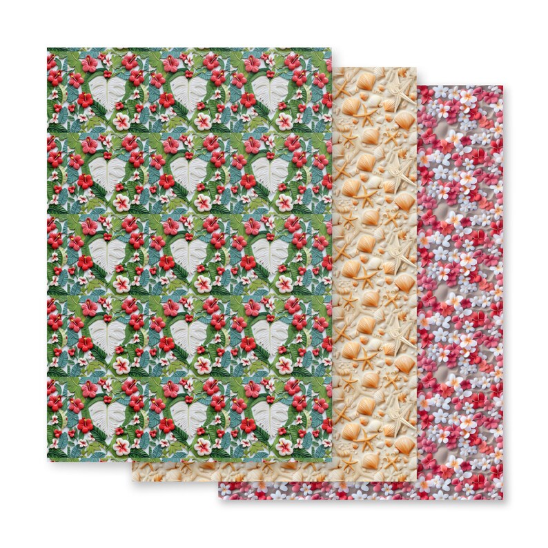 Tropical Island Valentine's Day Wrapping Paper Heart-shaped Shells ...
