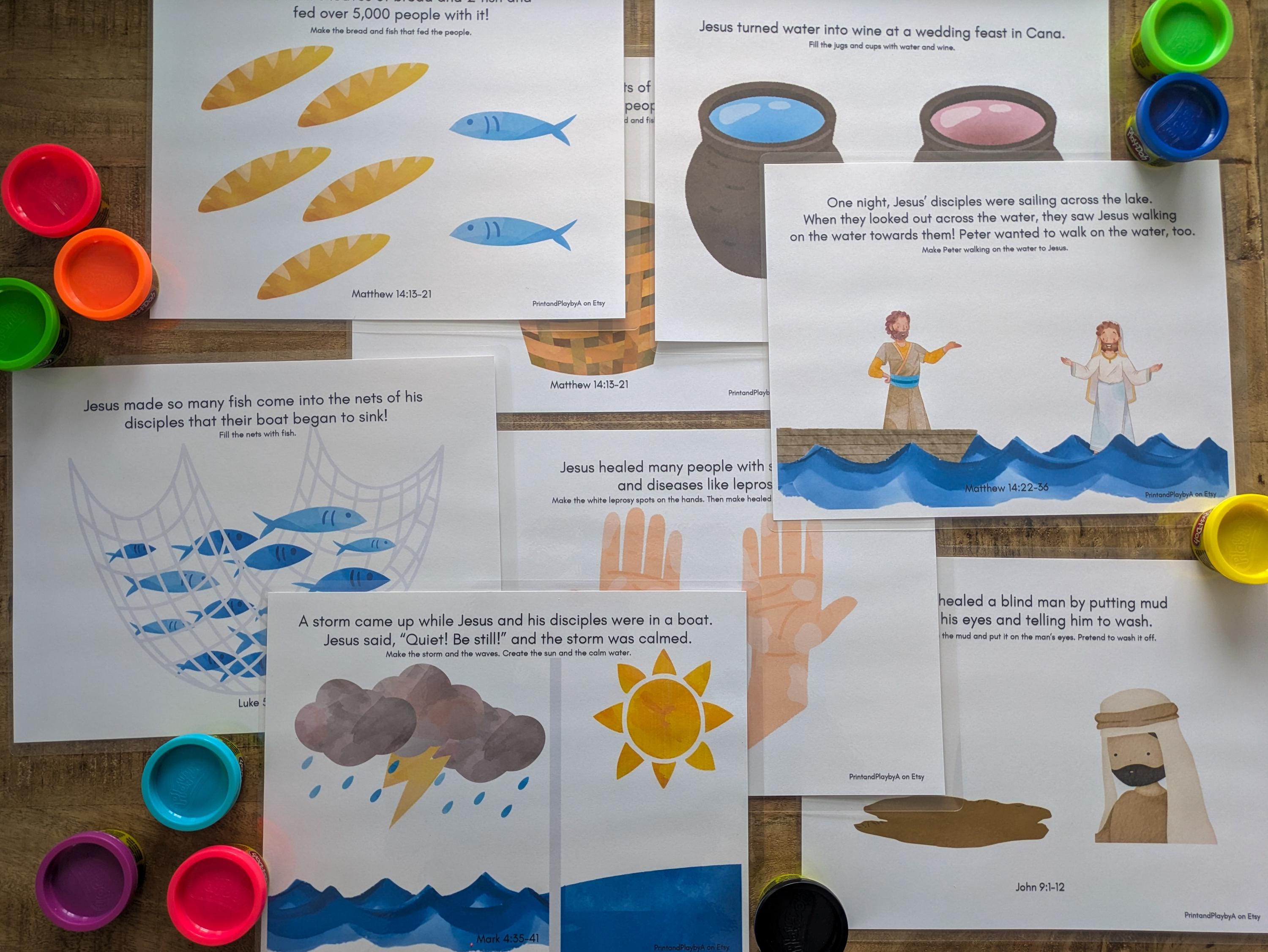 Miracles of Jesus Playdough Mats Printable | Kids Bible Activity ...