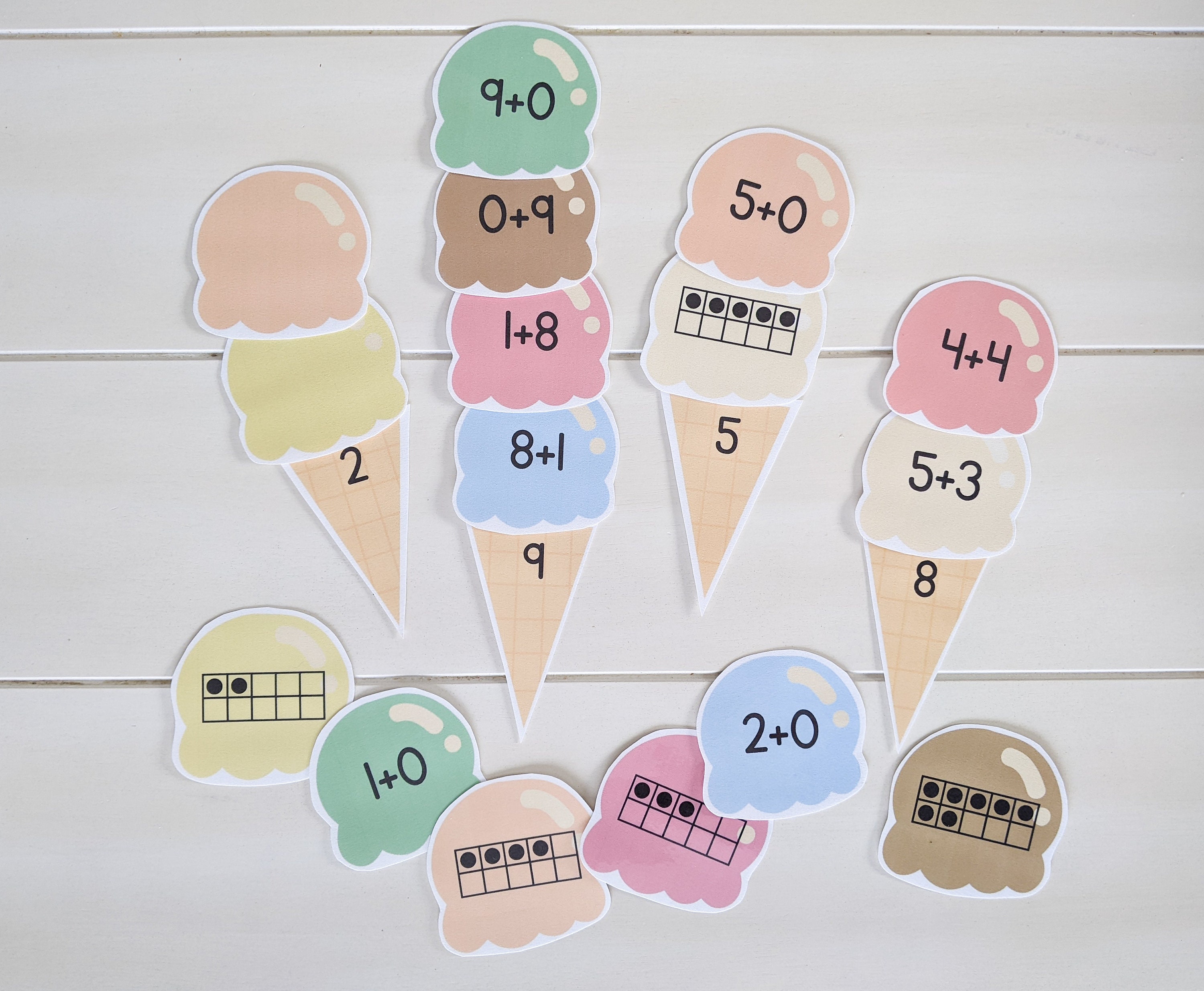 Number Recognition and Addition Facts 1-10 Ice Cream Scoops Printable ...