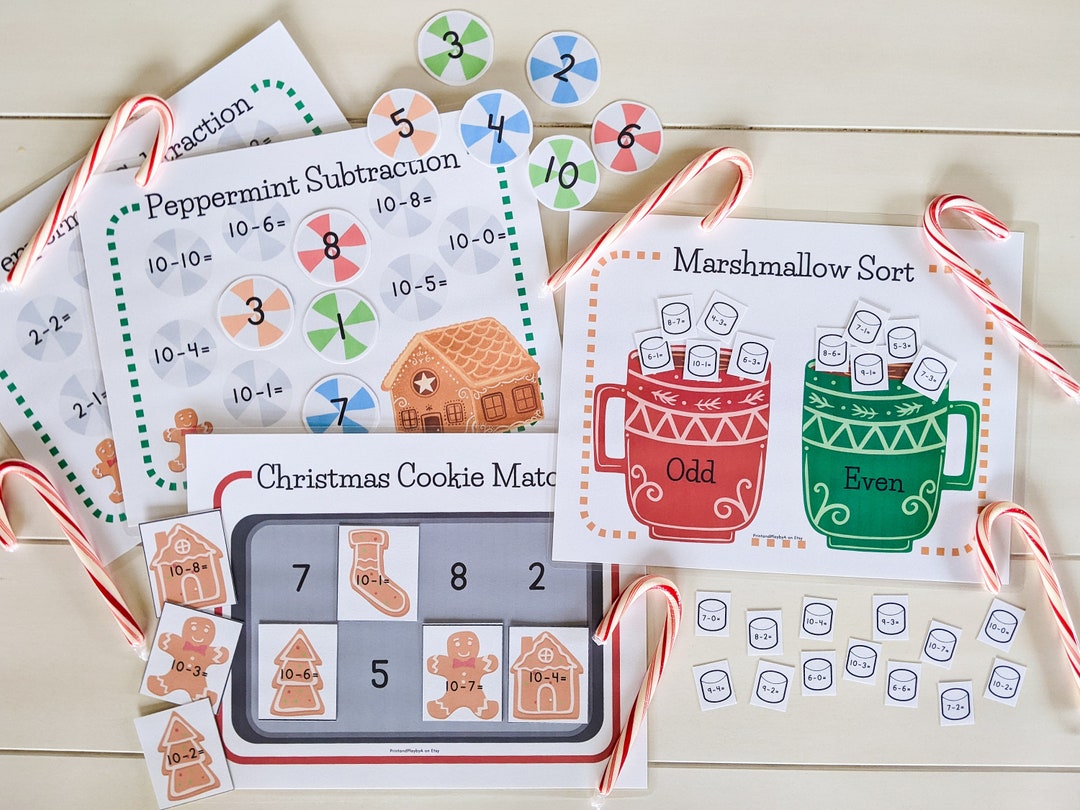 Holiday Subtraction 1-10 Printable Pack - Gingerbread - Hot Cocoa ...