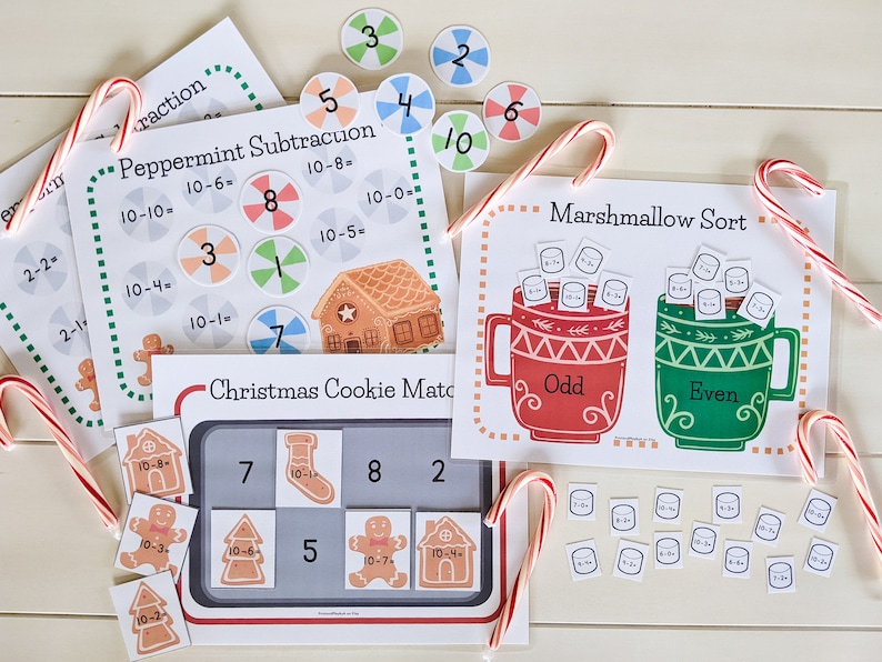 Holiday Subtraction 1-10 Printable Pack Gingerbread Hot - Etsy